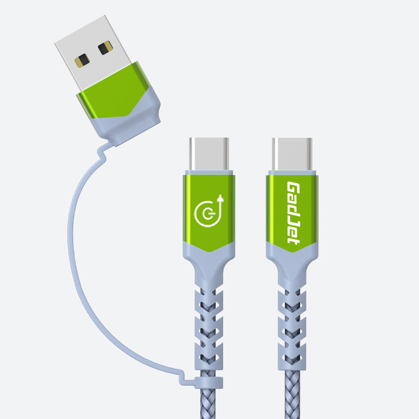 2m Type-C to Type-C Cable + USB-A Adapter - British Hypermarket-uk