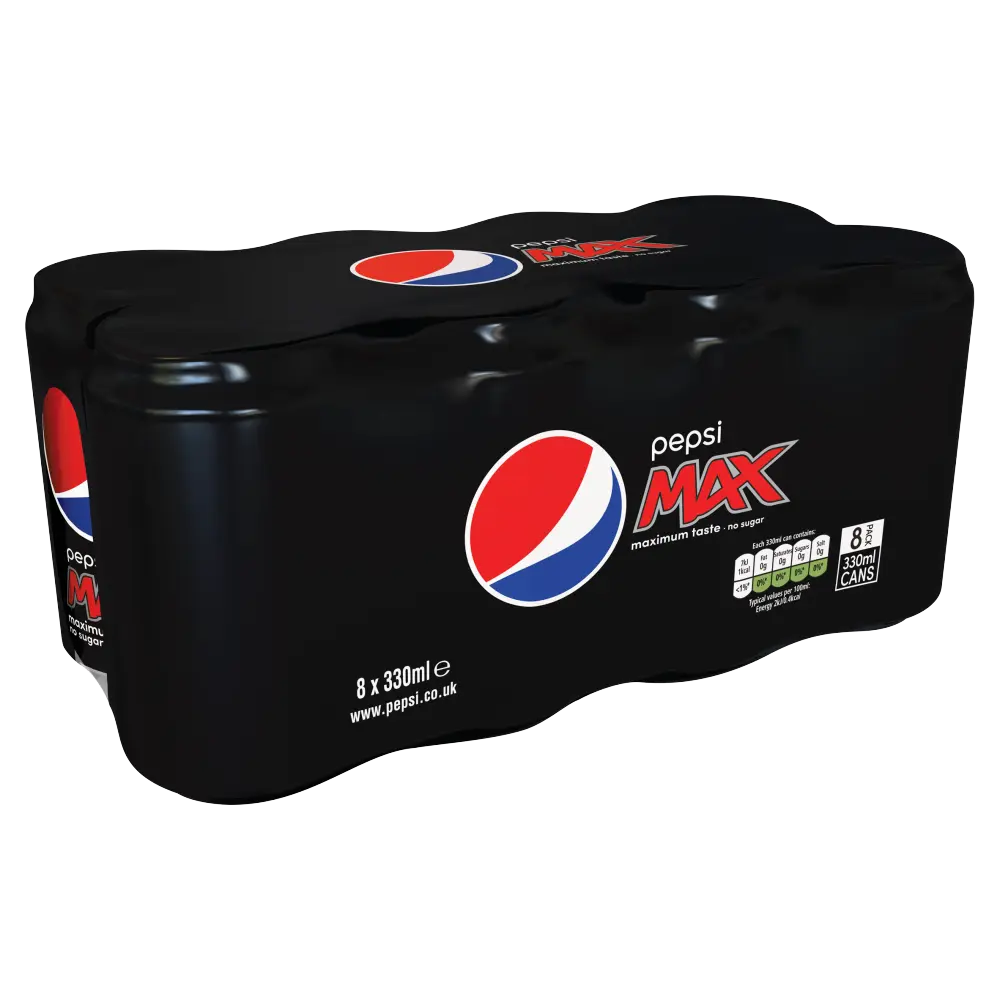Pepsi Max No Sugar Cola Can 8x330ml, Case of 3 Adult Drinks - British ...